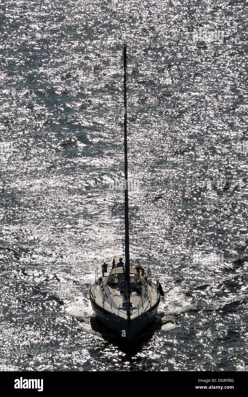 Sailing boat, bird's eye view, back light Stock Photo - Alamy
