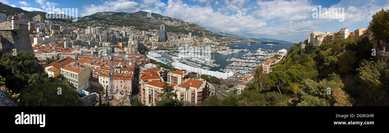 Monaco-Ville, panoramic view of the harbour and the town Stock Photo ...