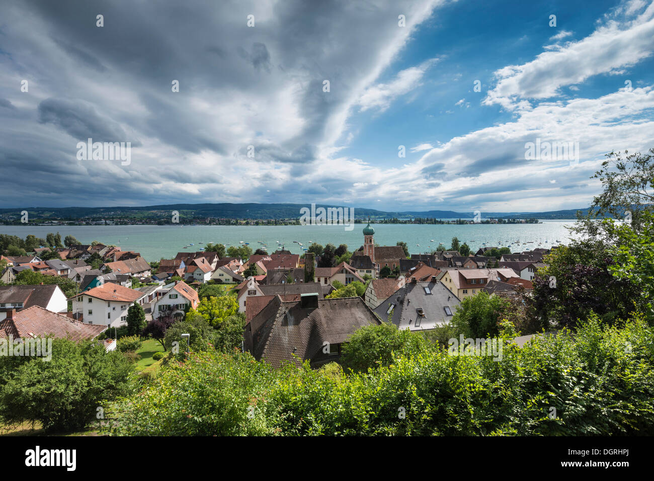 View of Allensbach on Lake Constance as seen from Hoerenberg mountain ...