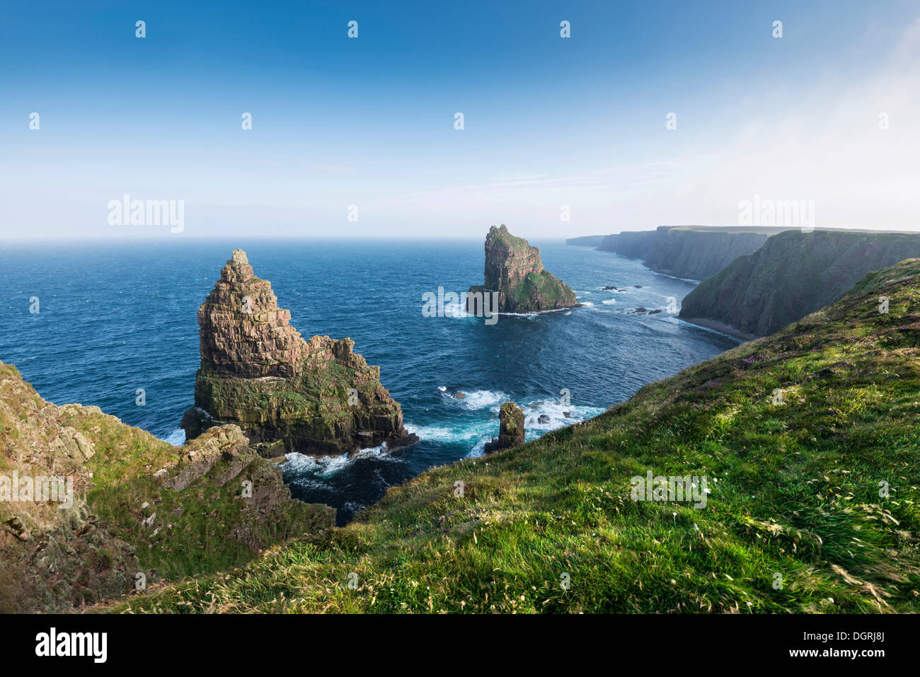 Rugged coastal landscape with Duncansby Stacks on the coast of ...