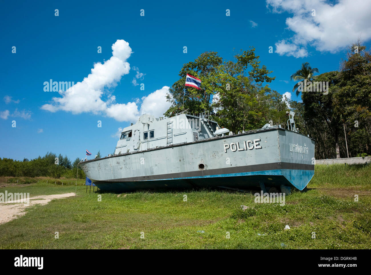 Police patrolboat 813, speed boat, Coast Guard, washed ashore by the ...