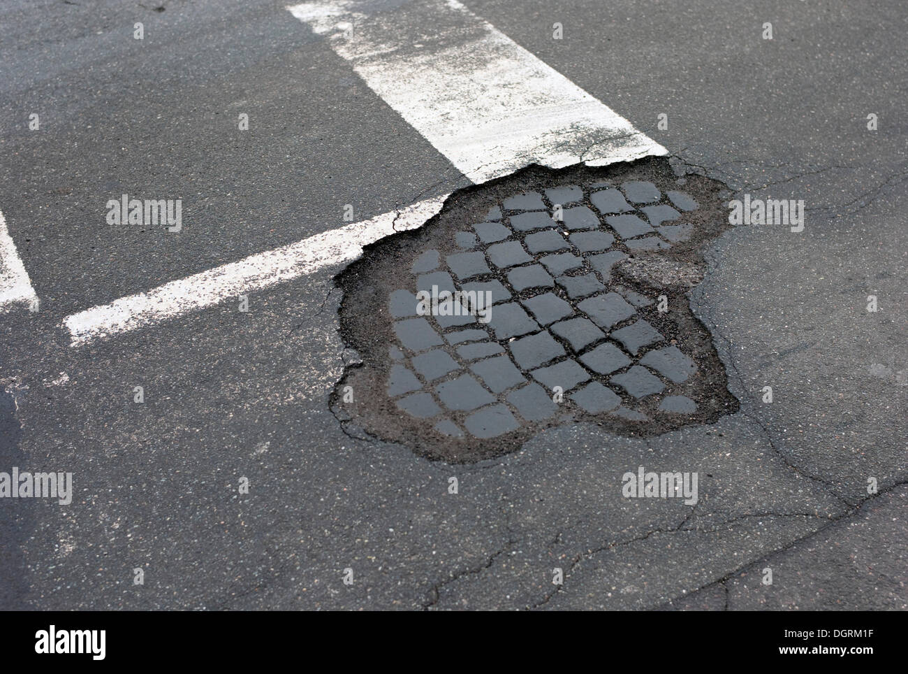 Frost damage, potholes in the road surface, Germany Stock Photo - Alamy