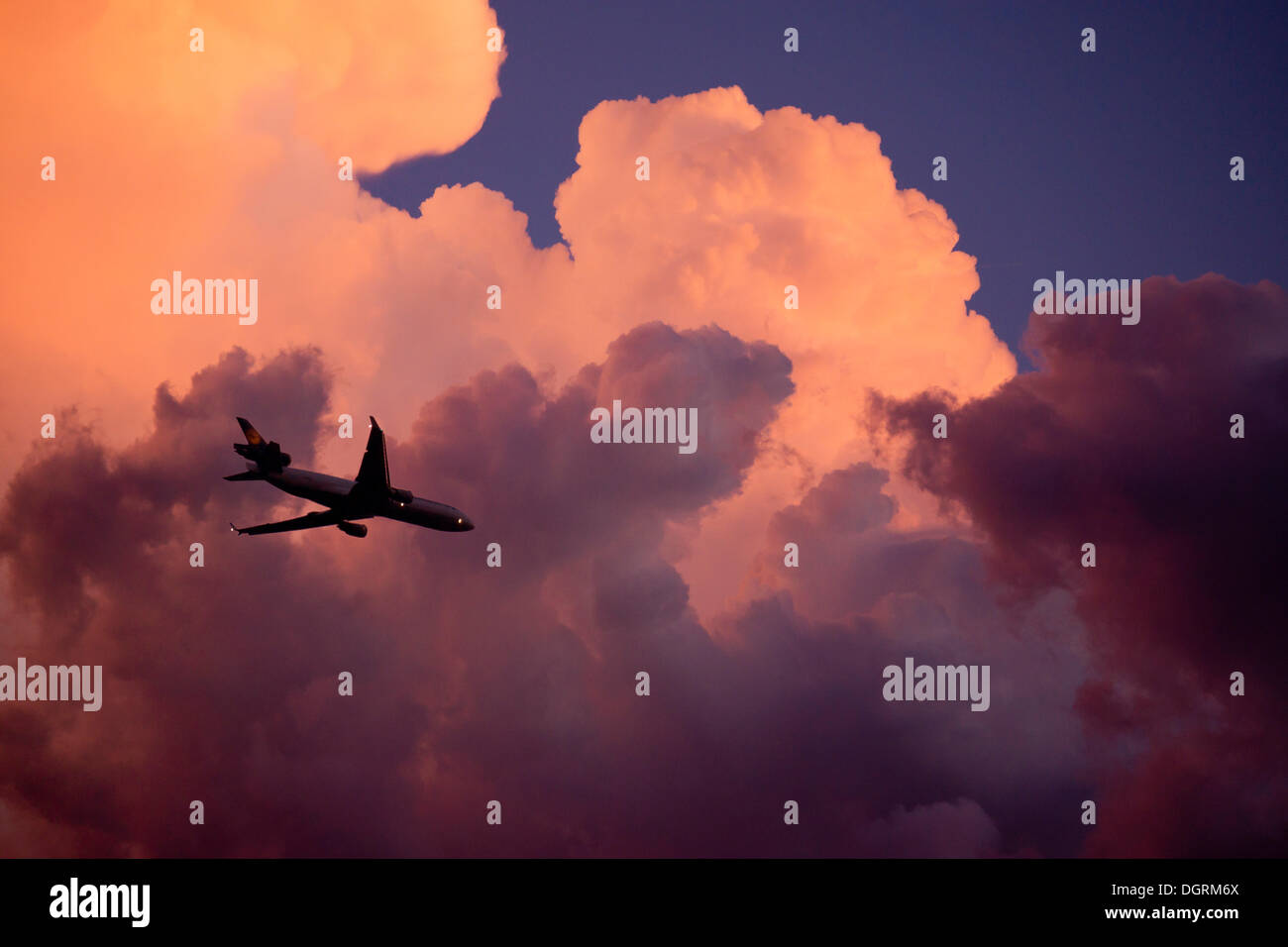 Lufthansa passenger plane flying through a thunderstorm in the late ...