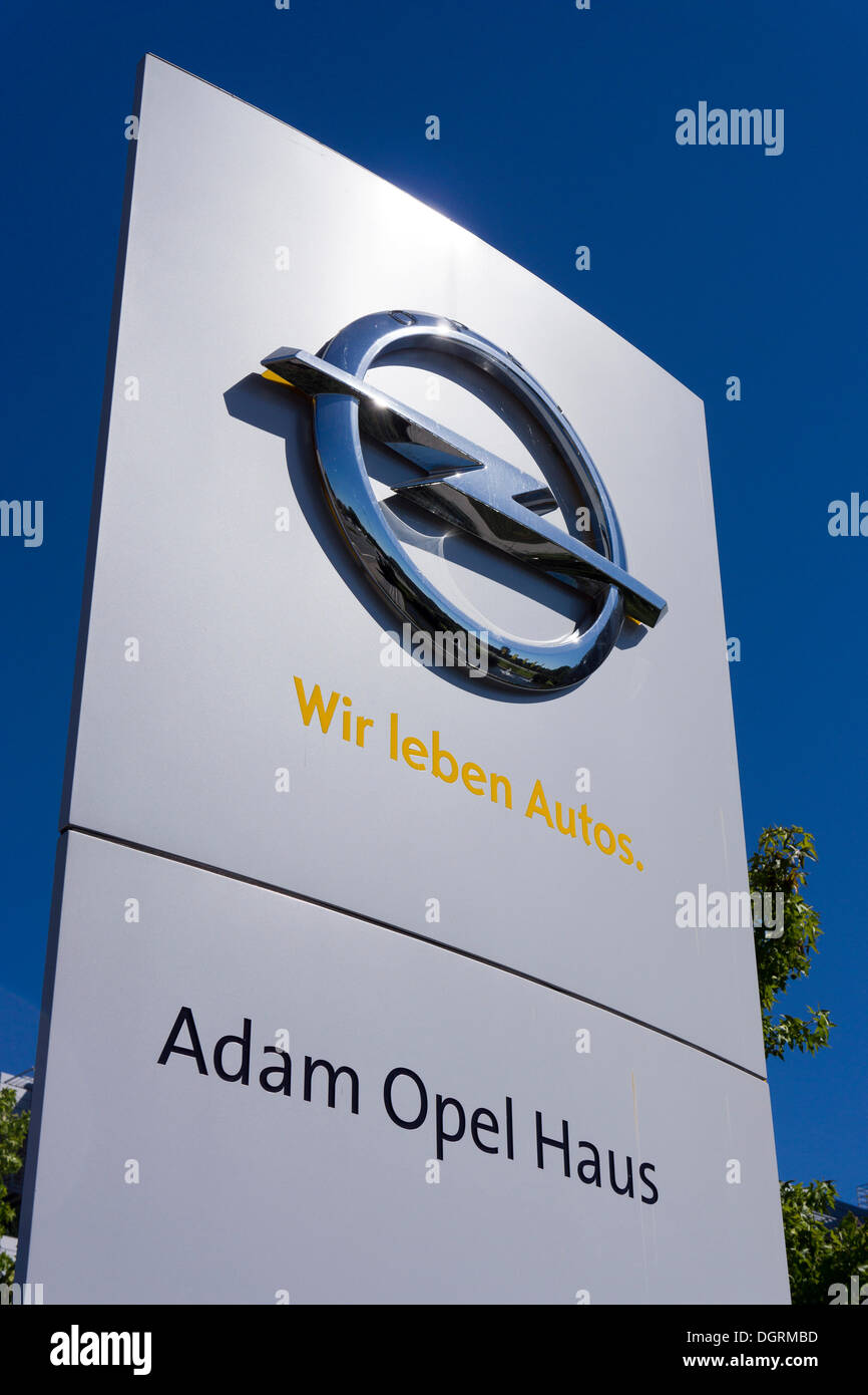 Signage, logo of Adam Opel AG, Ruesselsheim, Hesse, PublicGround Stock ...