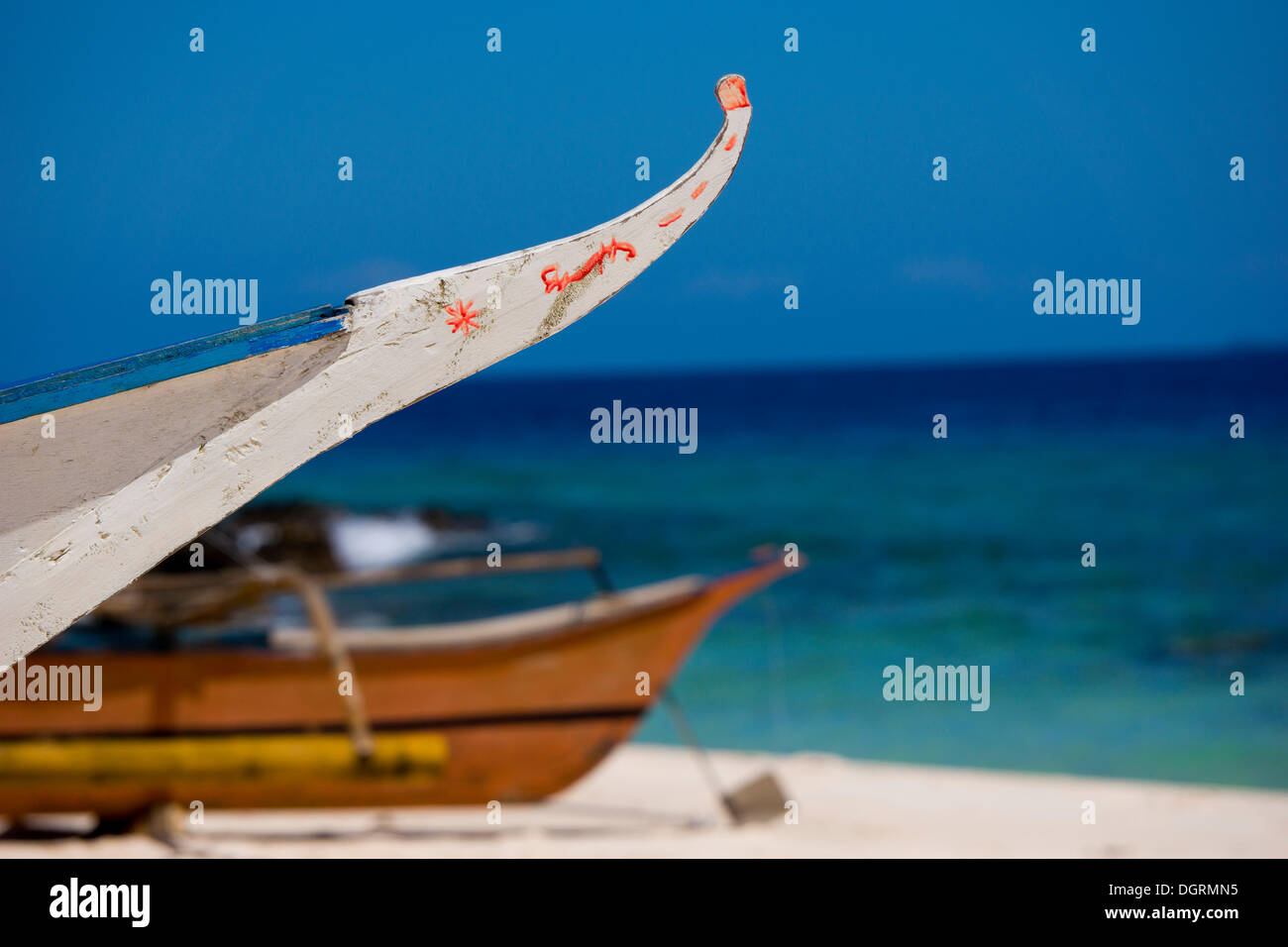 Banka, traditional Philippine outrigger boat, on the beach, Philippines ...