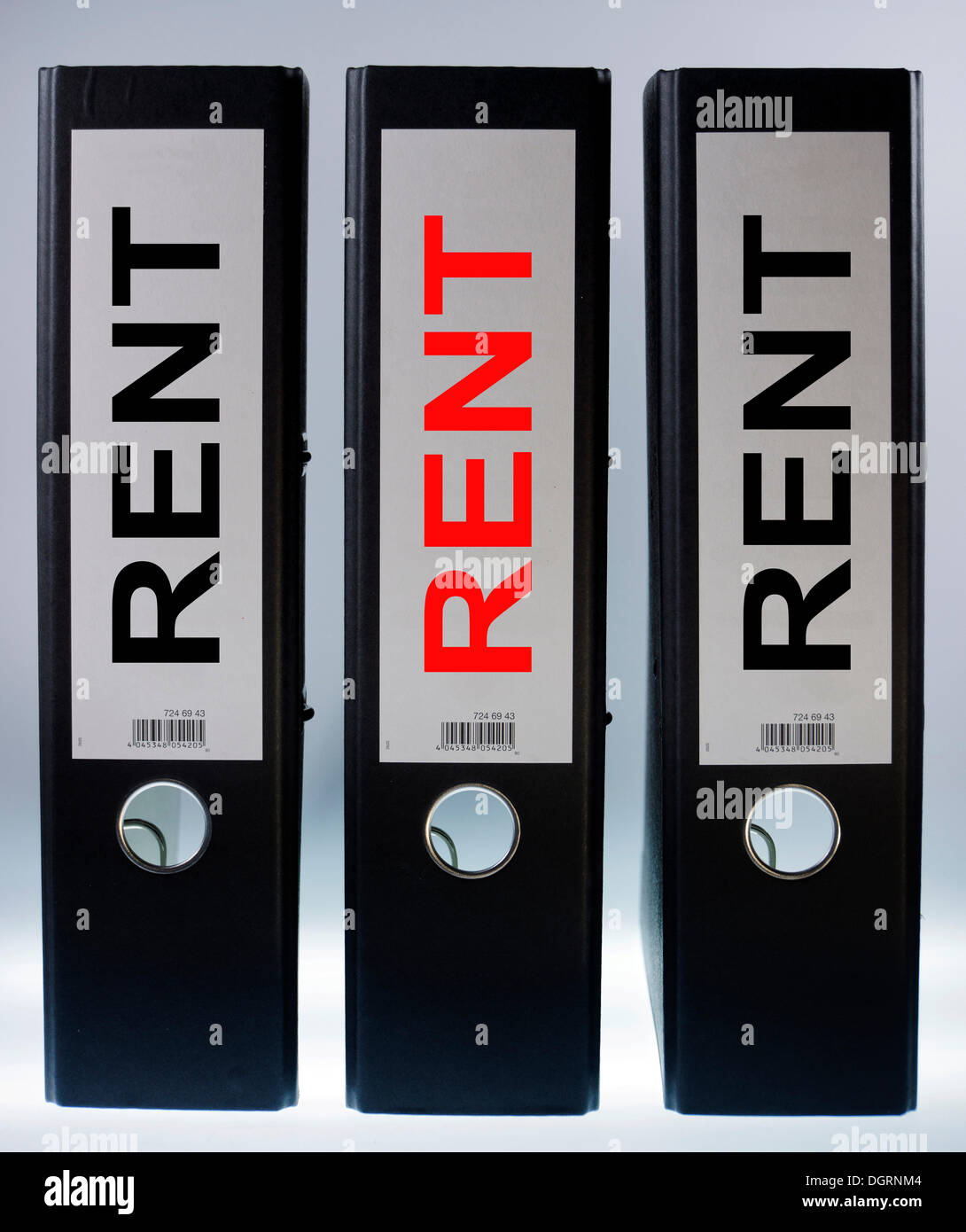 Three file folders labeled "Rent Stock Photo - Alamy