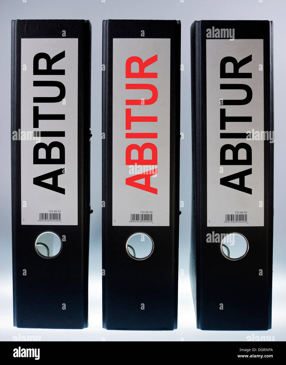 Three file folders labeled "Abitur", German for "A level Stock Photo ...