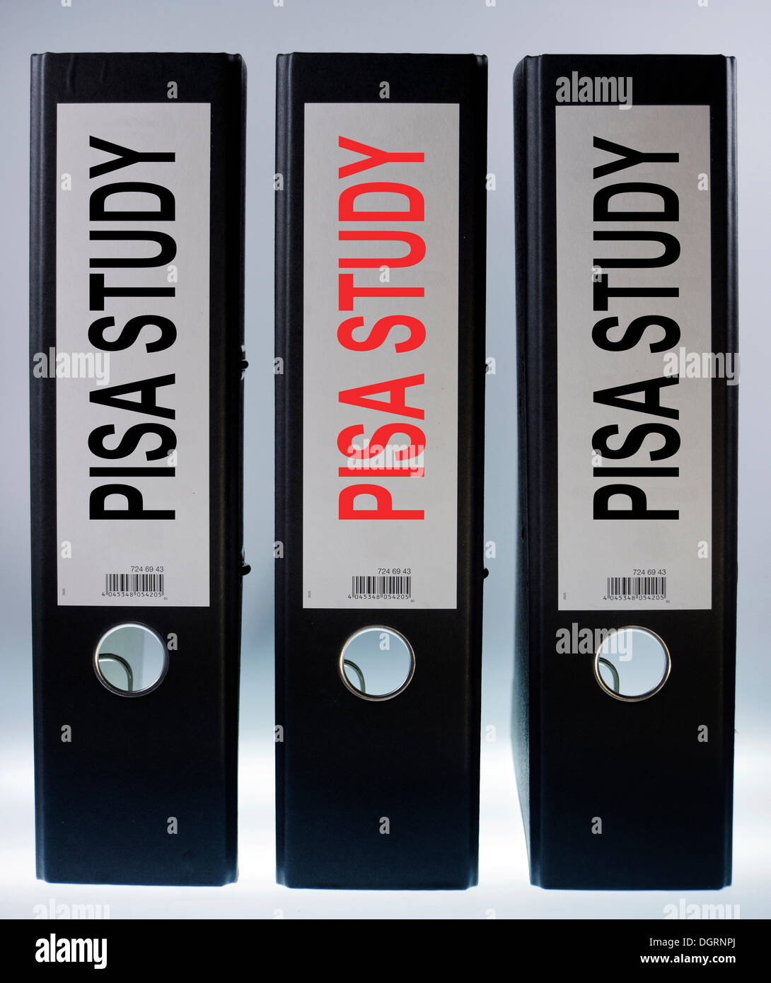 Three file folders labeled "PISA Study Stock Photo - Alamy
