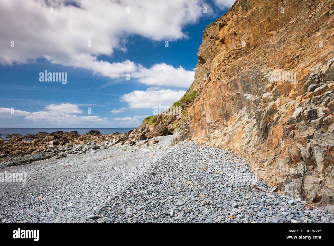 Columnar-jointed Ordovician rhyolite in the cliffs at Knockmahon Beach ...