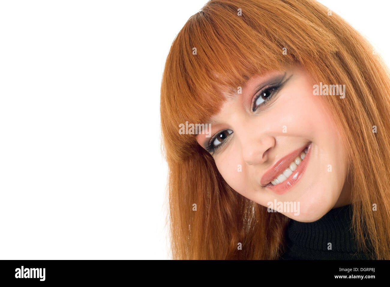Portrait of the attractive smiling redheaded woman. Isolated Stock ...