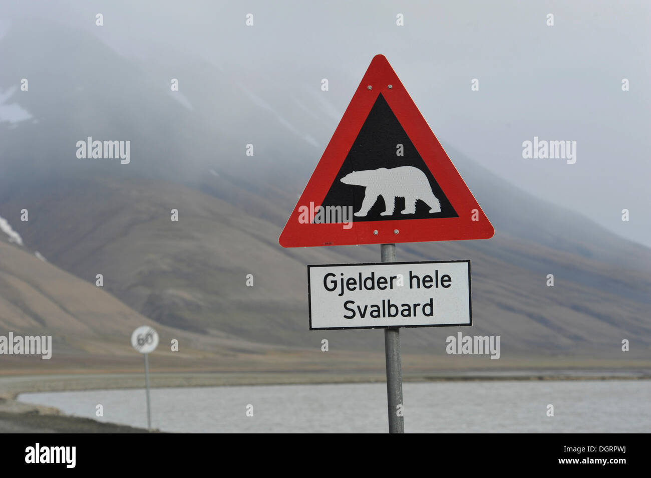 Polar bear warning sign, Longyearbyen, Spitsbergen Island, Svalbard ...