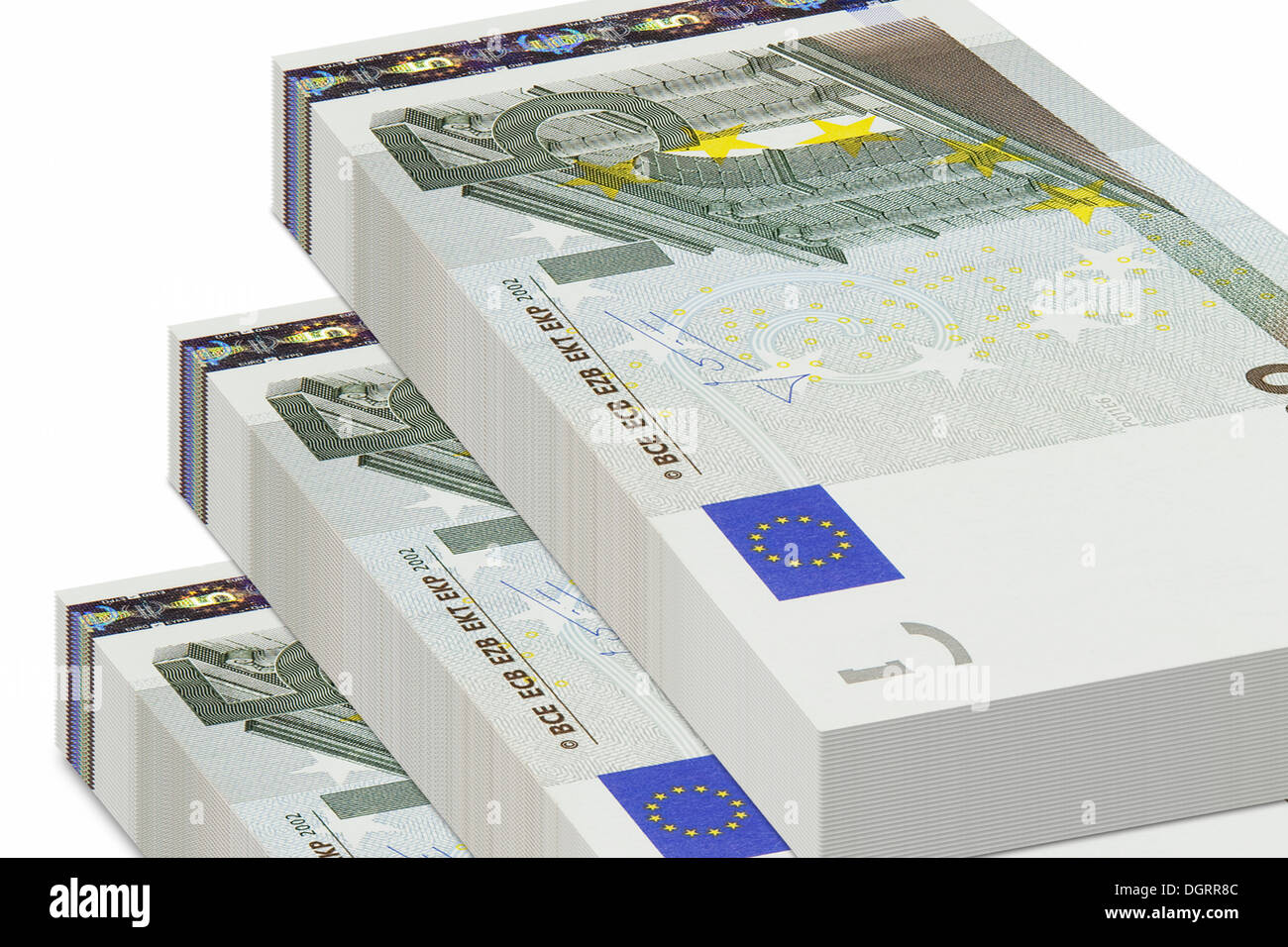 Bundles of 5 euro bank notes Stock Photo - Alamy
