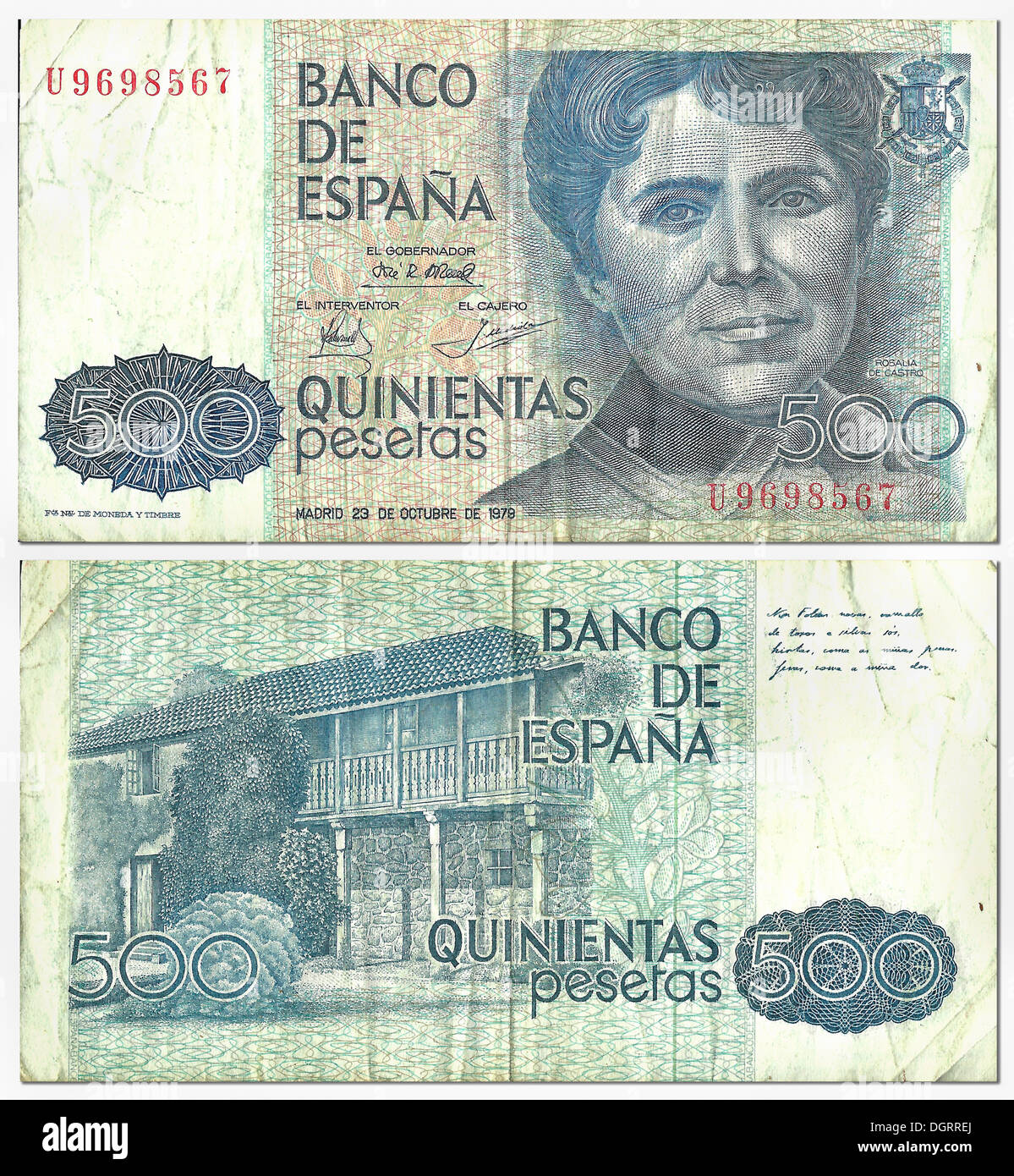 Historic banknote, front and back, 500 pesetas, Spain, Banco de Espana ...