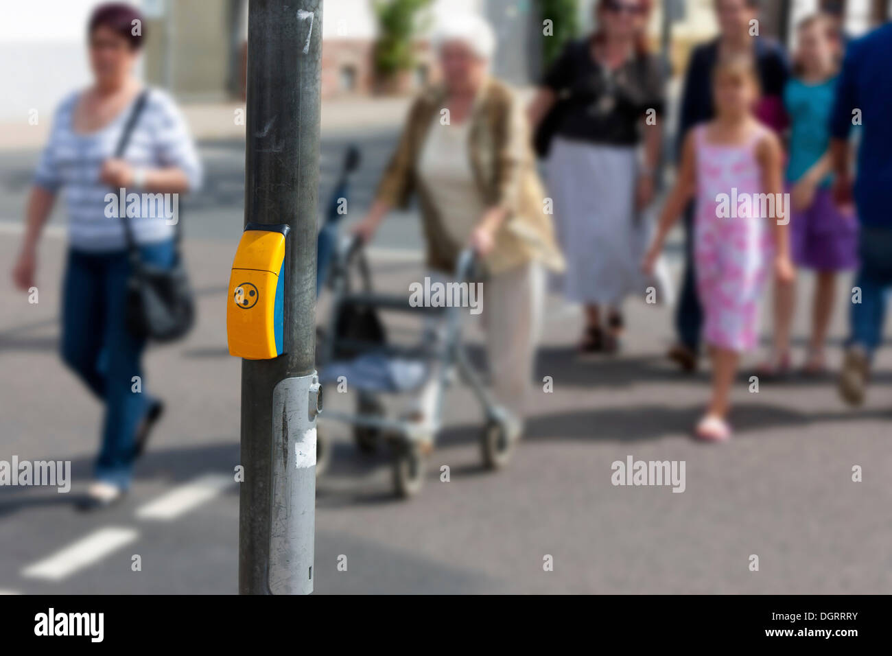 Pedestrian crossing with a signalling box for visually impaired people ...
