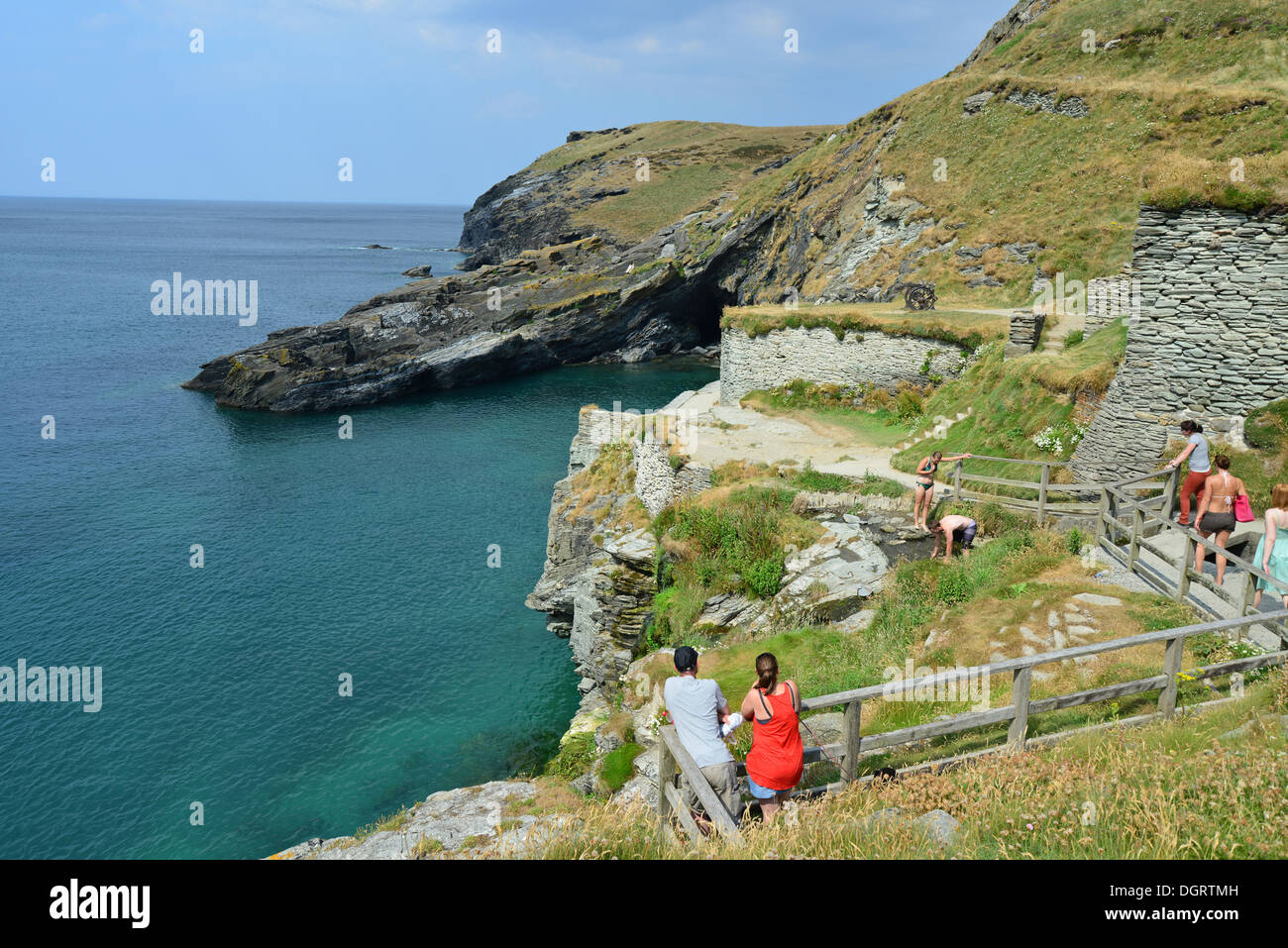 Coastal view by ruins of Tintagel Castle, (legendary birthplace of King ...
