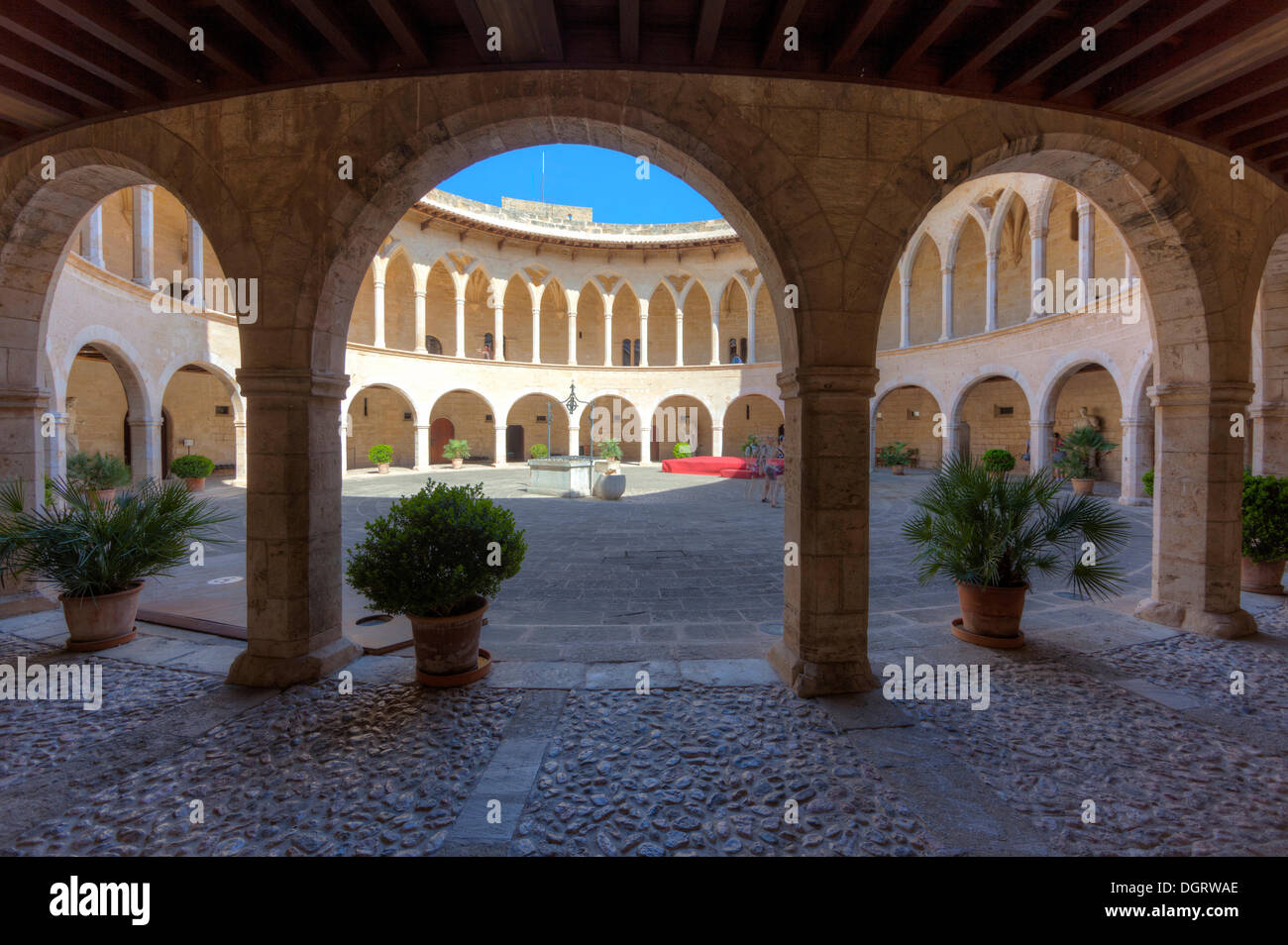 Gothic arcades in the courtyard of Bellver Castle, 13th century, Palma ...