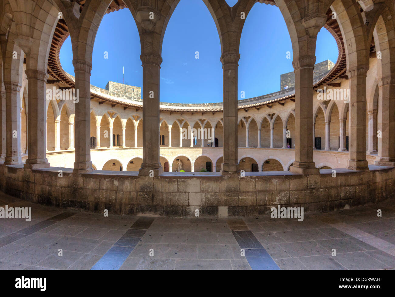 Gothic arcades in the courtyard of Bellver Castle, 13th century, Palma ...