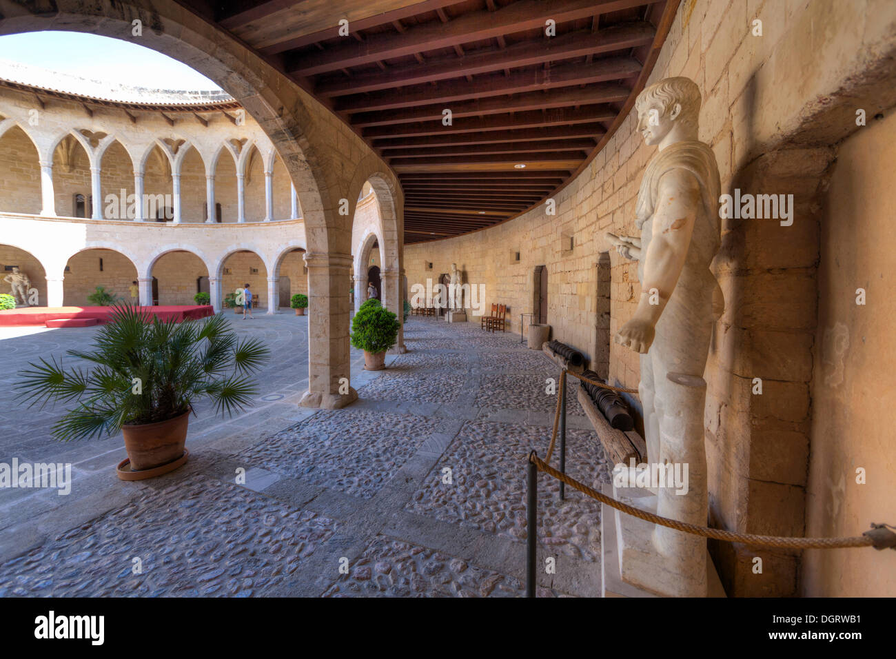 Gothic arcades in the courtyard of Bellver Castle, 13th century, Palma ...