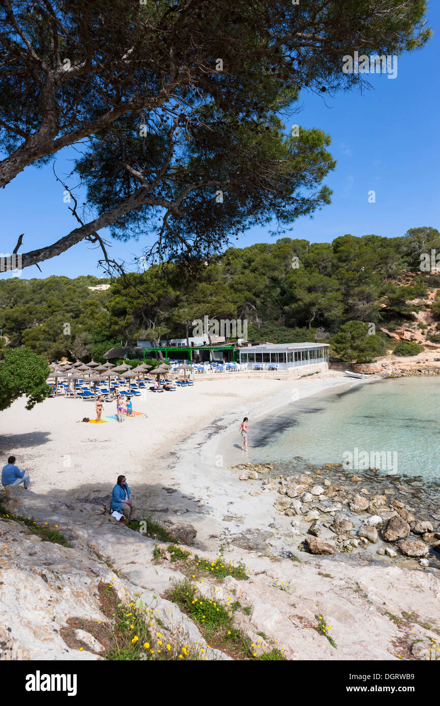 Restaurant at the hidden beach of Portals Vells, Three Finger Bay, Cala ...