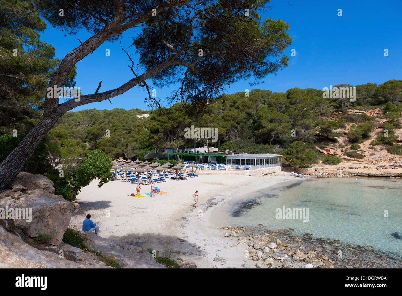 Restaurant at the hidden beach of Portals Vells, Three Finger Bay, Cala ...