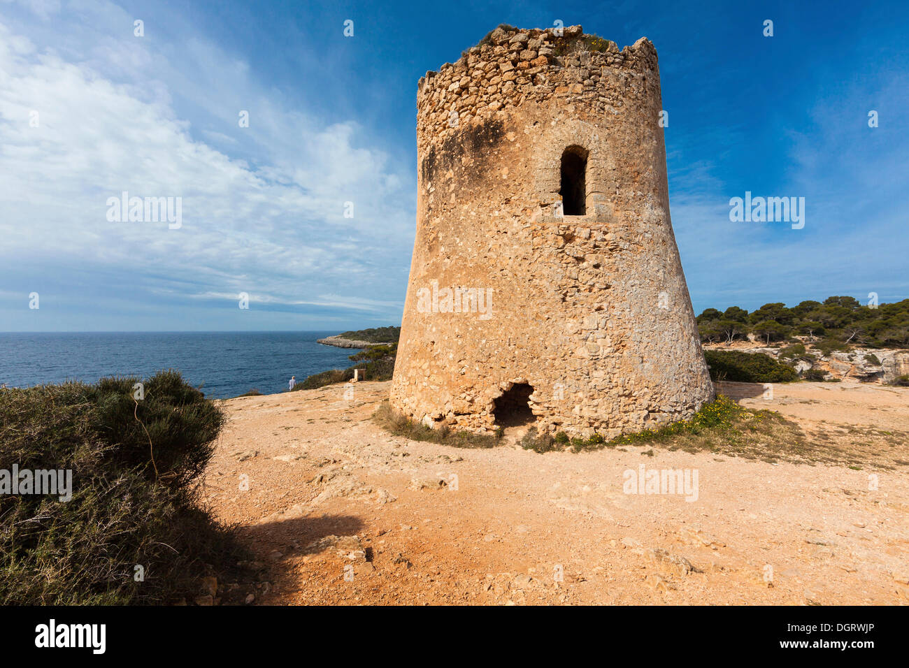 Old watchtower on the coast of Cala Pi, Mallorca, Majorca, Balearic ...