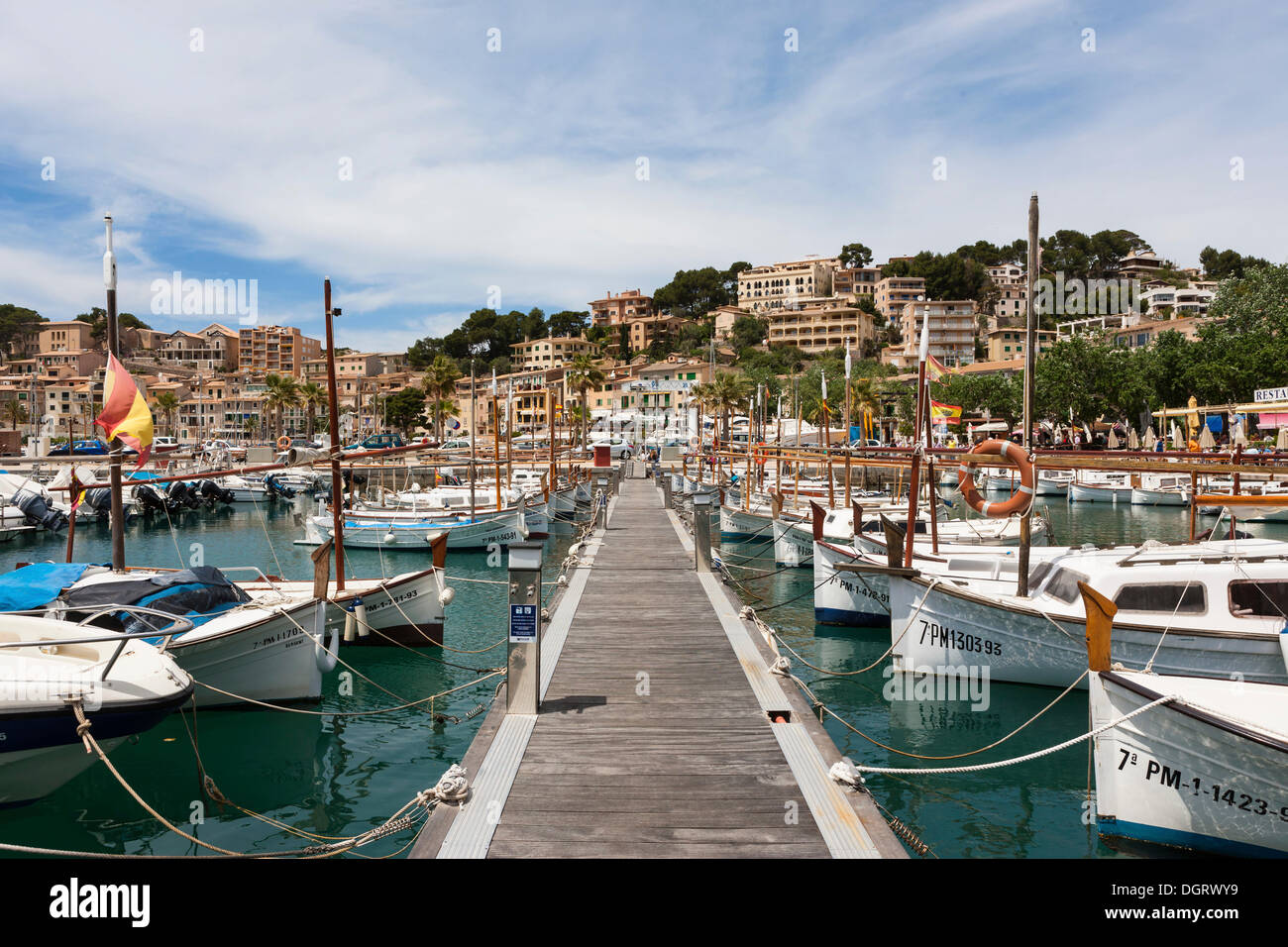Fishing boats in the harbor of Port de Sóller, Northwest Coast ...