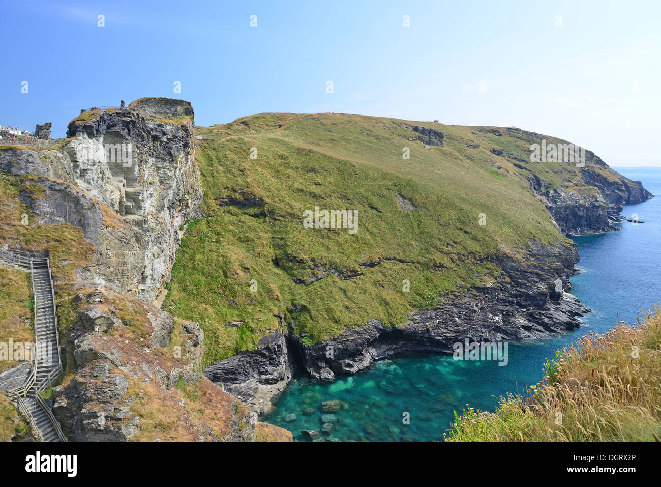 Coastal view from ruins of Tintagel Castle, (legendary birthplace of ...