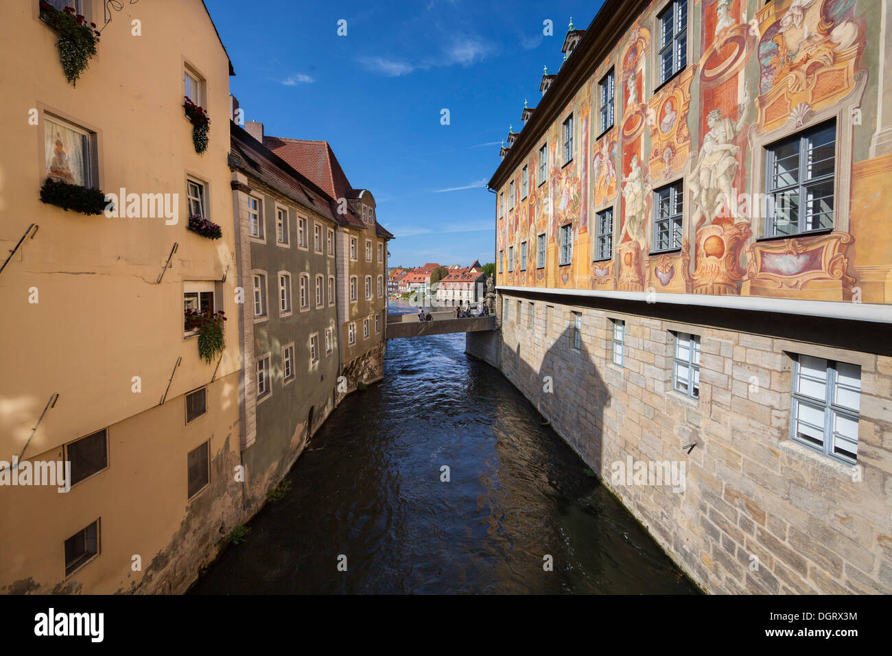 View of the Regnitz river as seen from the old town hall, Obere Bruecke ...