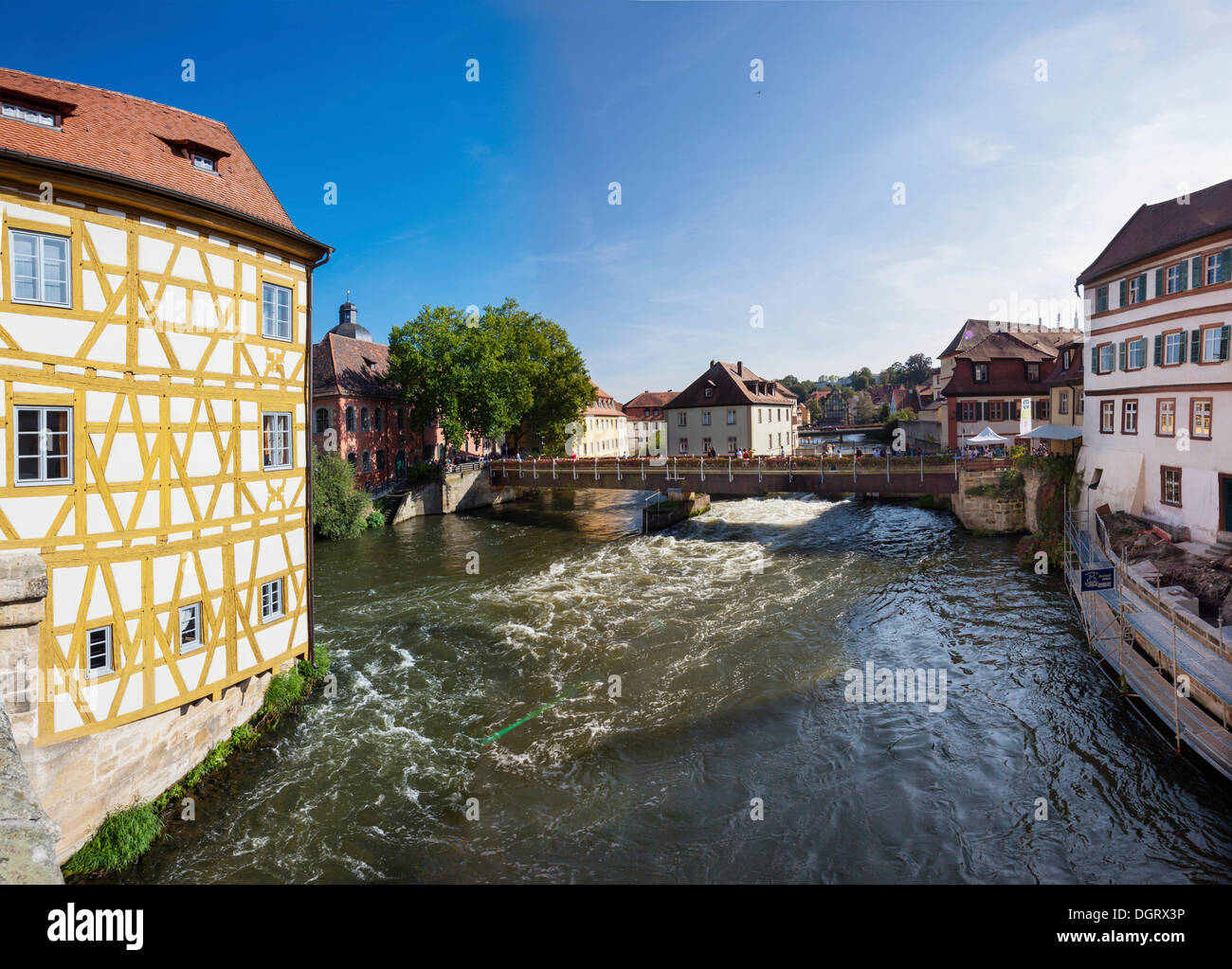 View across the Regnitz river as seen from the old town hall, Bamberg ...