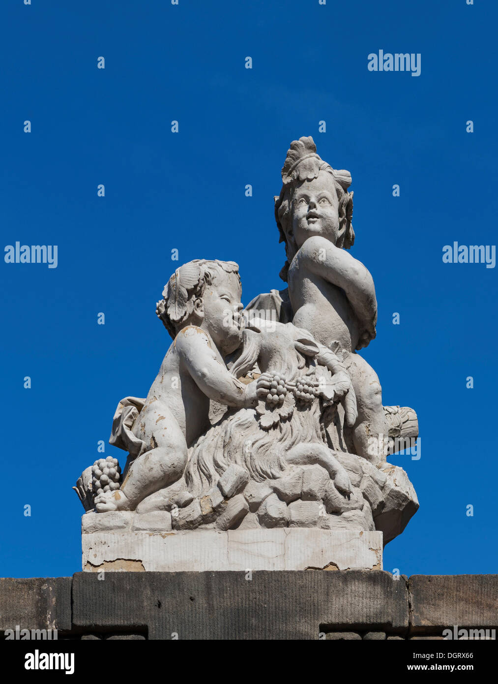 Statue of holy figures on the city wall of the New Residence in Bamberg ...