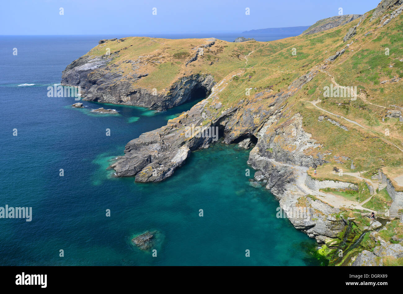 Coastal view from ruins of Tintagel Castle, (legendary birthplace of ...