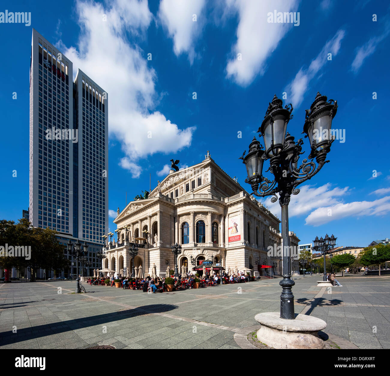 Opernplatz square and Alte Oper, Old Opera House, in front of OpernTurm ...
