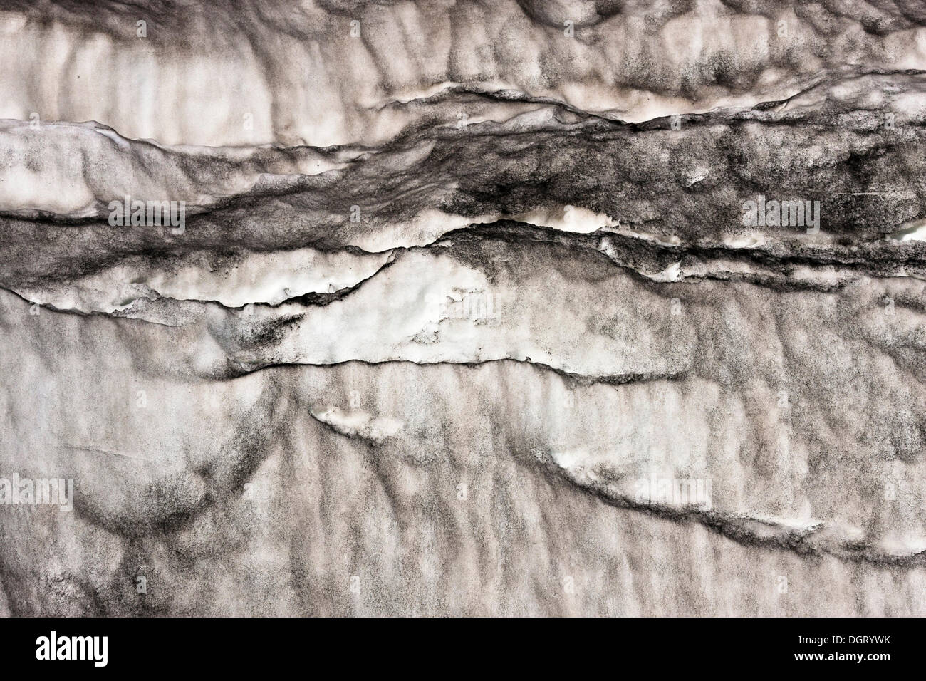 Detail of structures created by volcanic ash and fine lava in the snow ...
