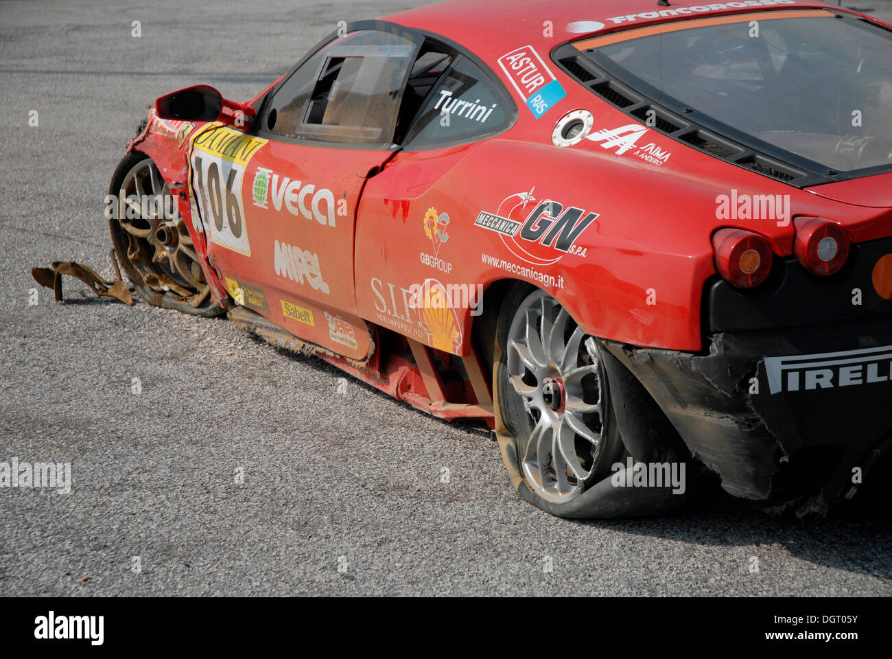 Crashed car at the Ferrari Challenge on the Misano circuit, Italy ...