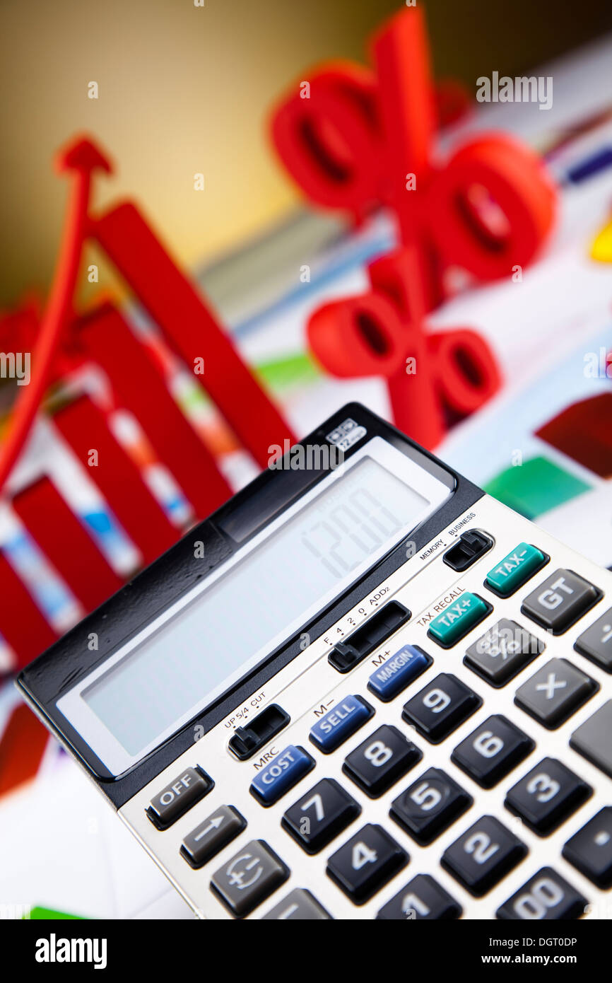 Diagram and calculator, finance concept, sunset background Stock Photo ...
