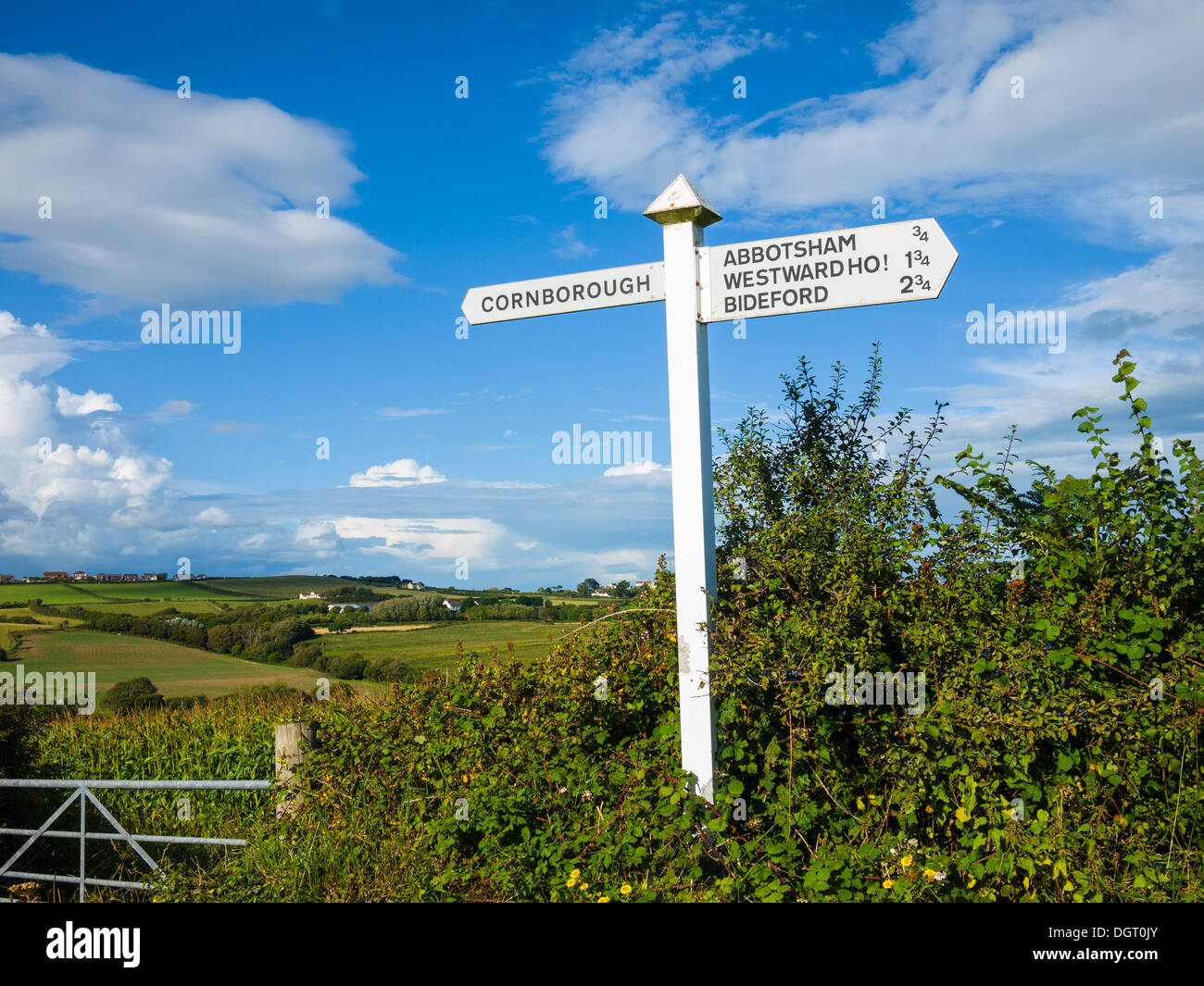 Road sign in the countryside giving directions to Cornborough ...