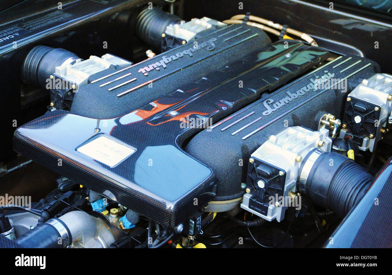 Engine compartment of an IMSA Lamborghini Murcielago GTR Stock Photo ...