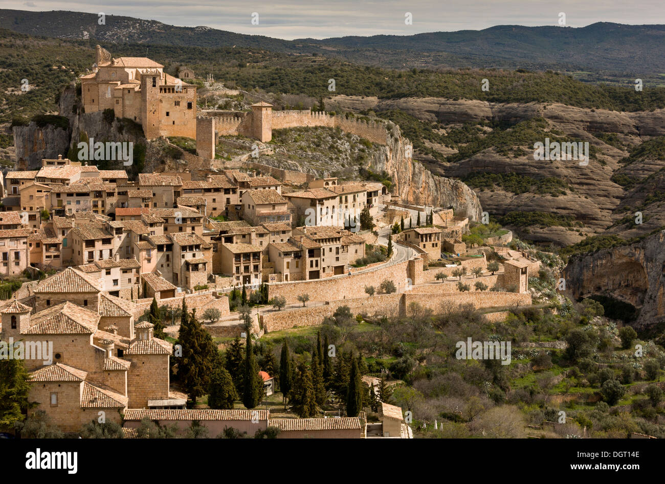 Ancient mountain village of Alquézar, Aragon. Huesca, with the ...
