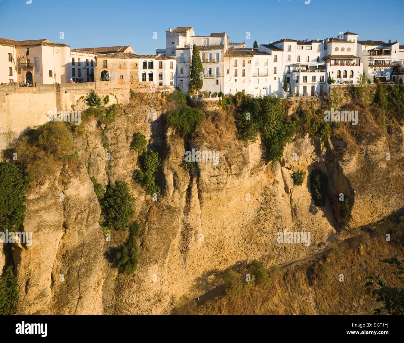 Historic buildings on cliff top of gorge old city Ronda Spain Stock ...