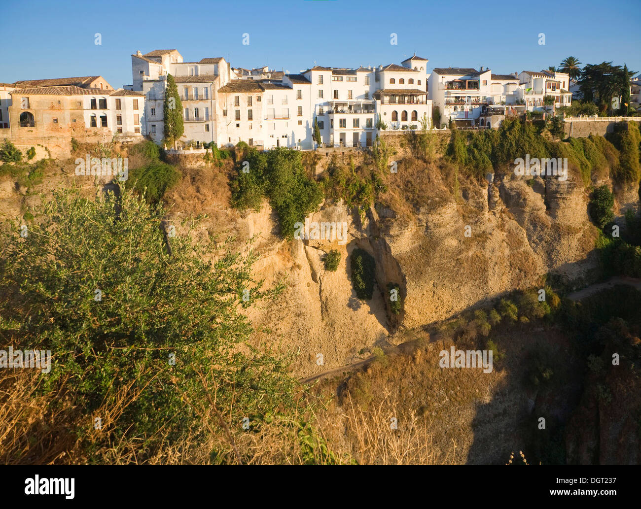 Historic buildings on cliff top of gorge old city Ronda Spain Stock ...