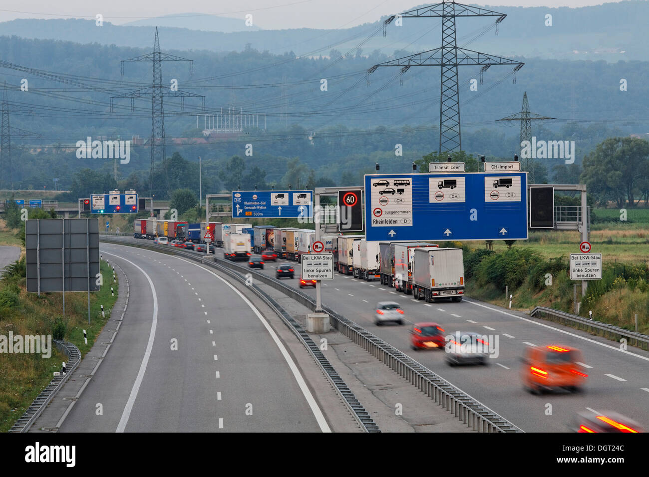Border between Germany and Switzerland, Traffic jam in the morning ...