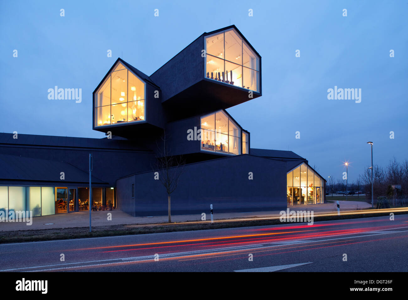 Vitra Haus building, by Herzog & de Meuron, evening mood, with traffic ...