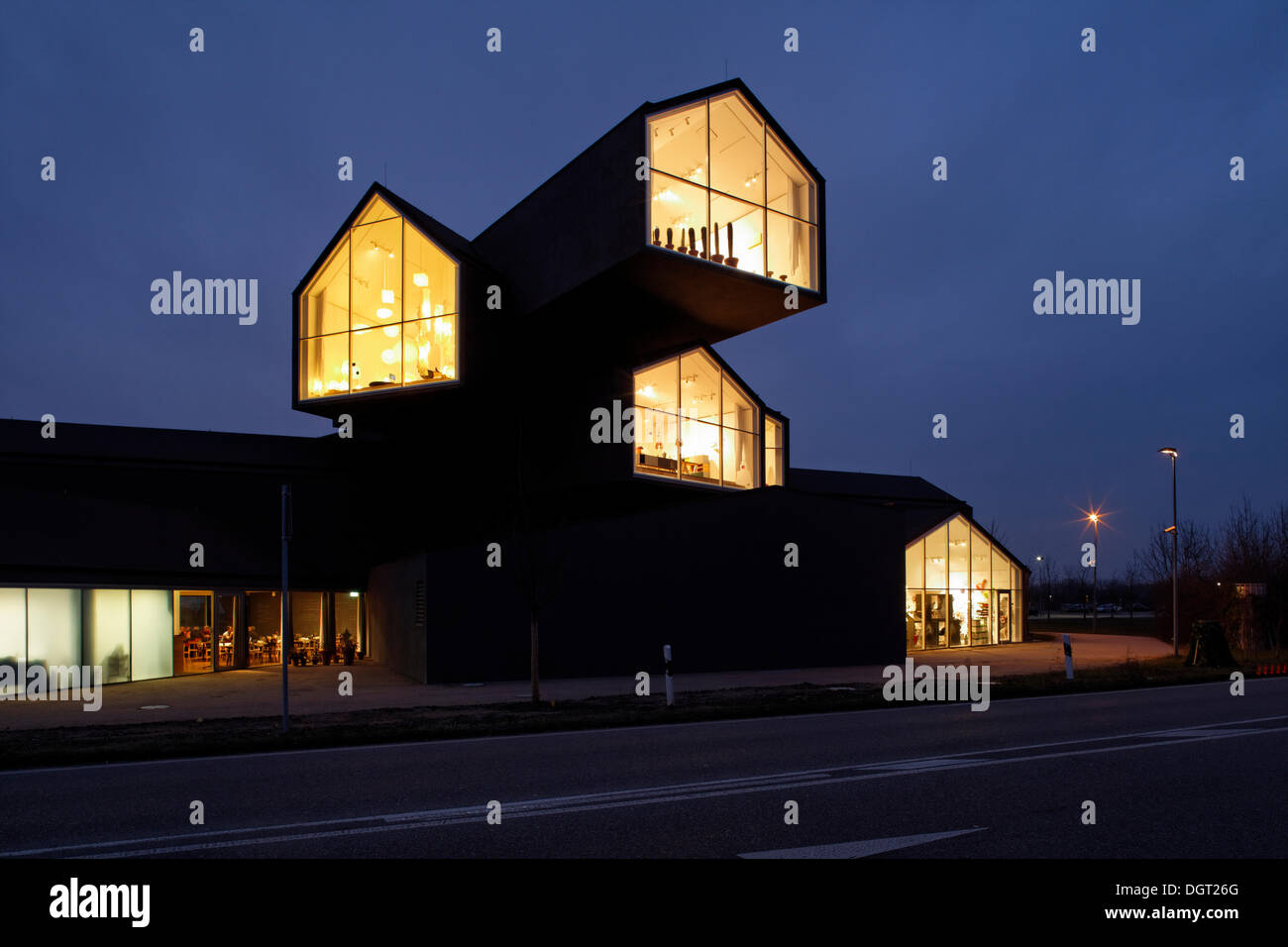 Vitra Haus building, by Herzog & de Meuron, evening mood, with traffic ...