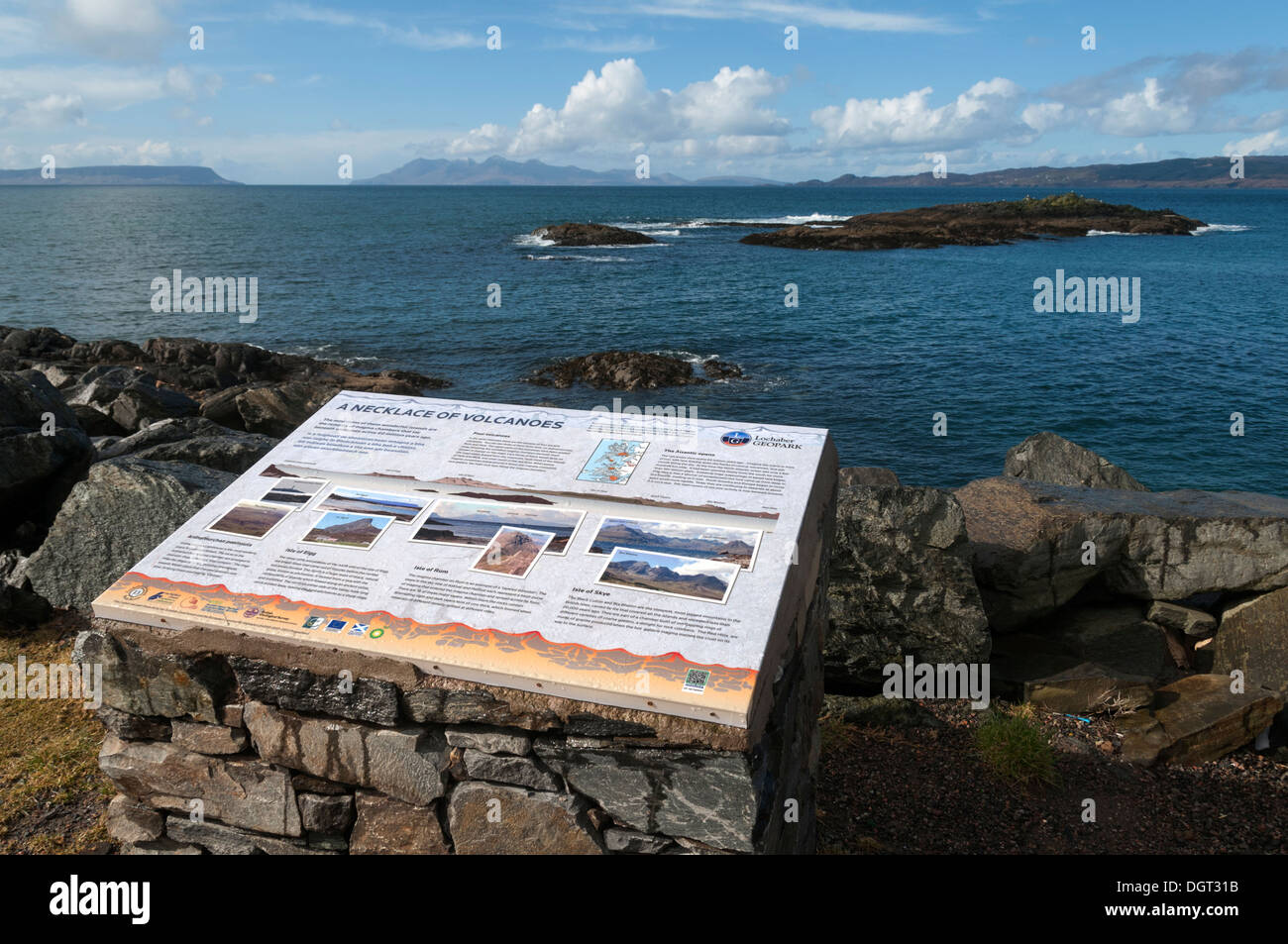 Geological interpretive board at Mallaig, Highland region, Scotland, UK ...