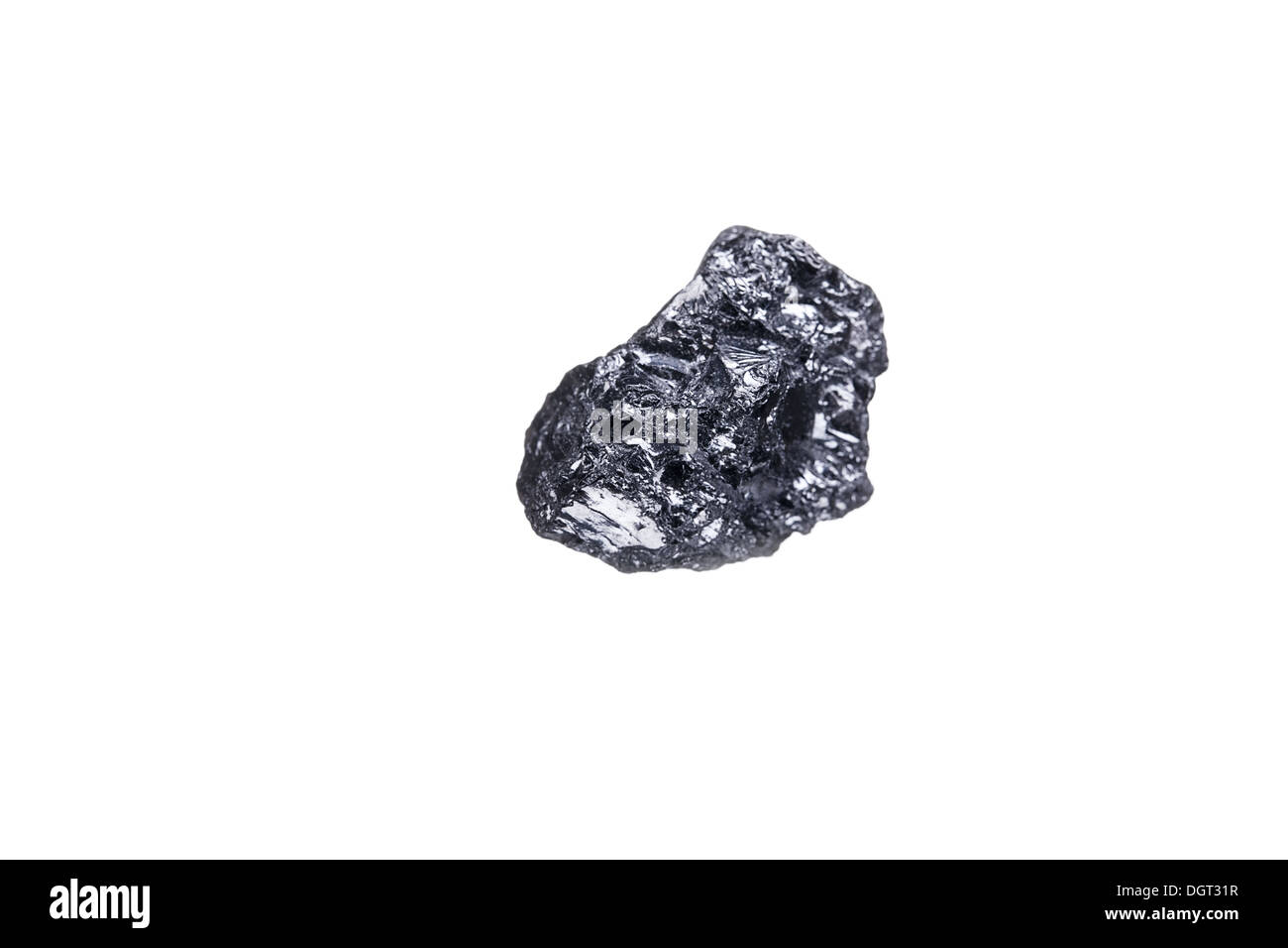 piece of a small Anthracite coal, isolated on white with a shallow ...