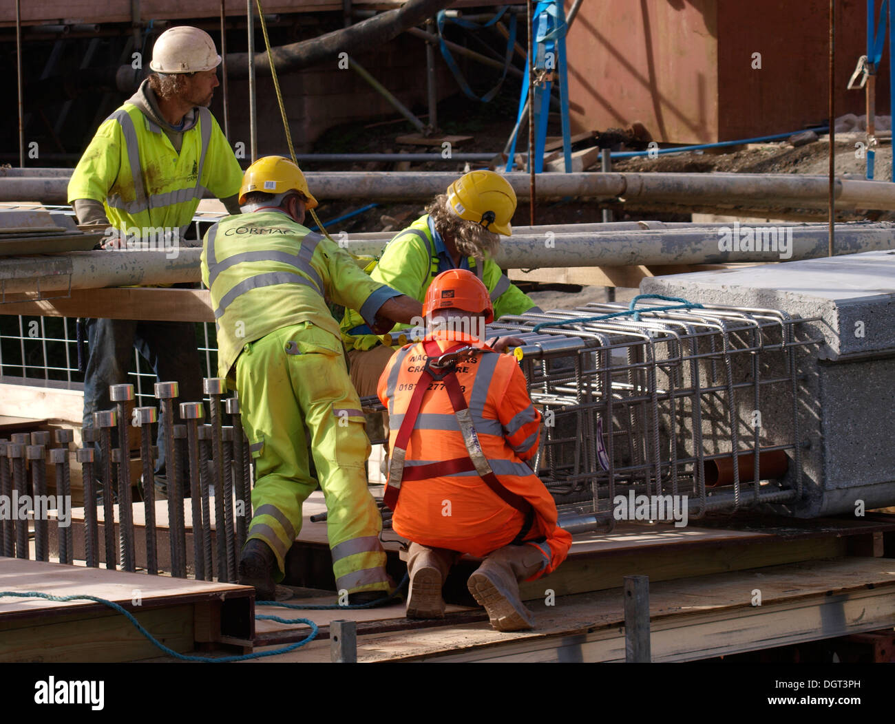 Construction workers on the new bridge project, Bude, Cornwall, UK ...