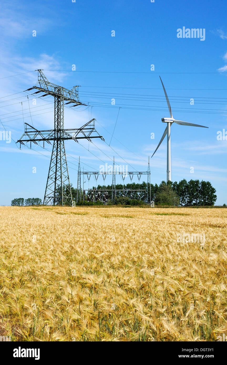 Wind turbines power poles hi-res stock photography and images - Alamy