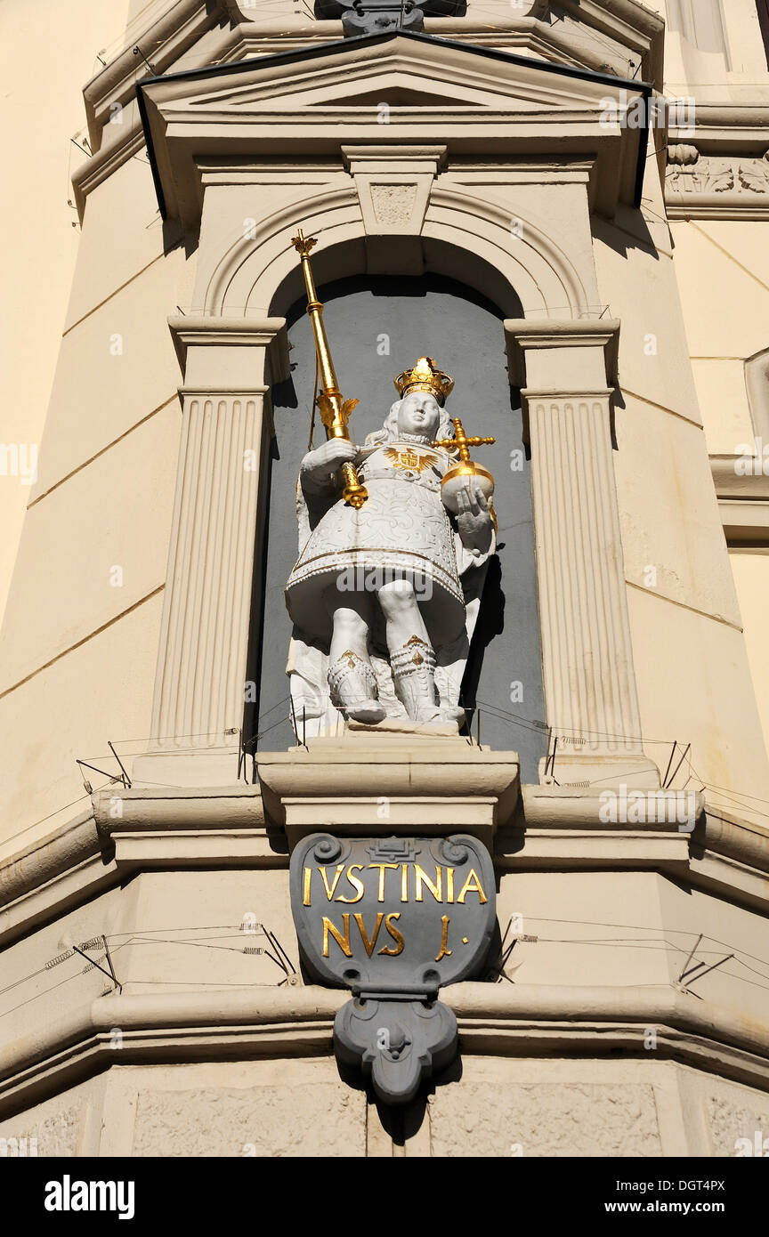 Statue of Justinian I, on the baroque facade of the city hall, 1704, Am ...