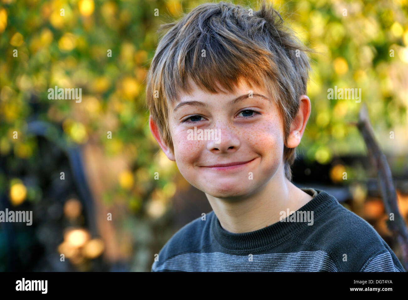 Portrait of a freckled boy, smiling, ten years old, Othenstorf ...