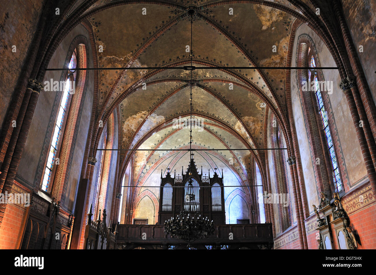 Vaulted ceiling with a neo-Gothic organ in the Malchow Abbey church ...